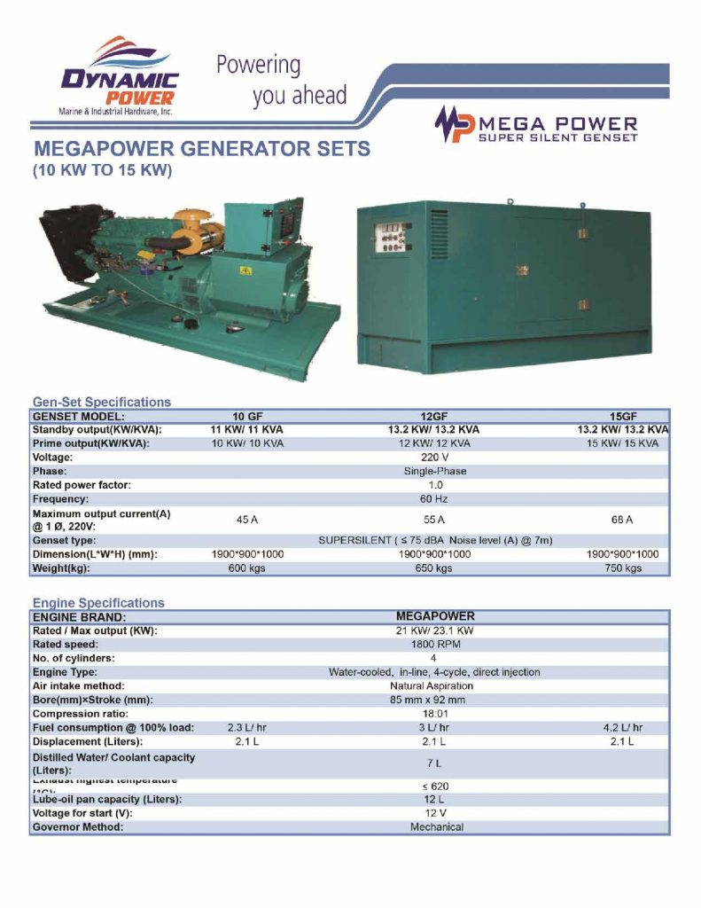 Mega Power Generator Sets (10kW - 15kW) | Dynamic Power Marine ...