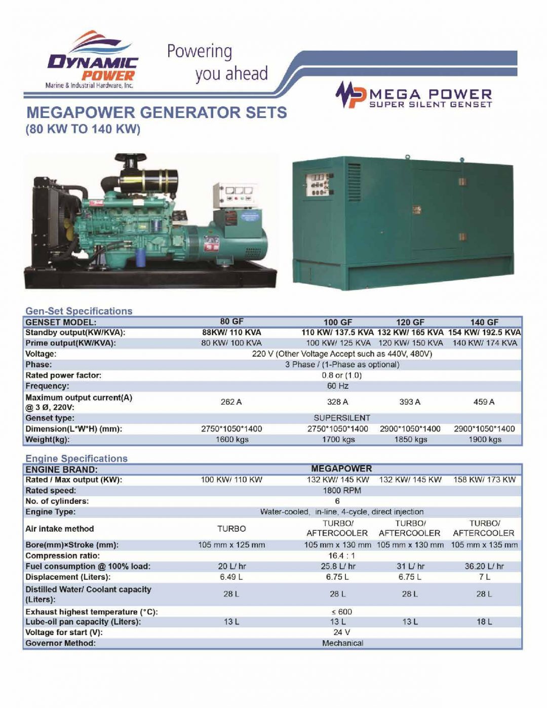 Mega Power Generator Sets (80kW - 140kW) | Dynamic Power Marine ...