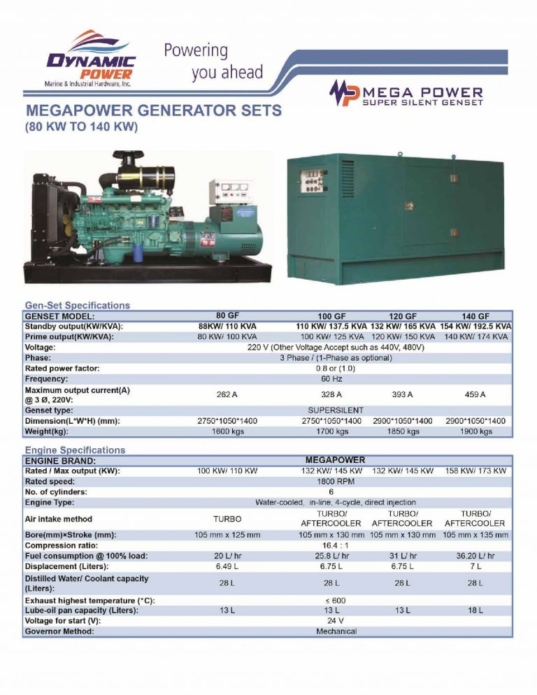 Mega Power Generator Sets (80kW - 140kW) | Dynamic Power Marine ...